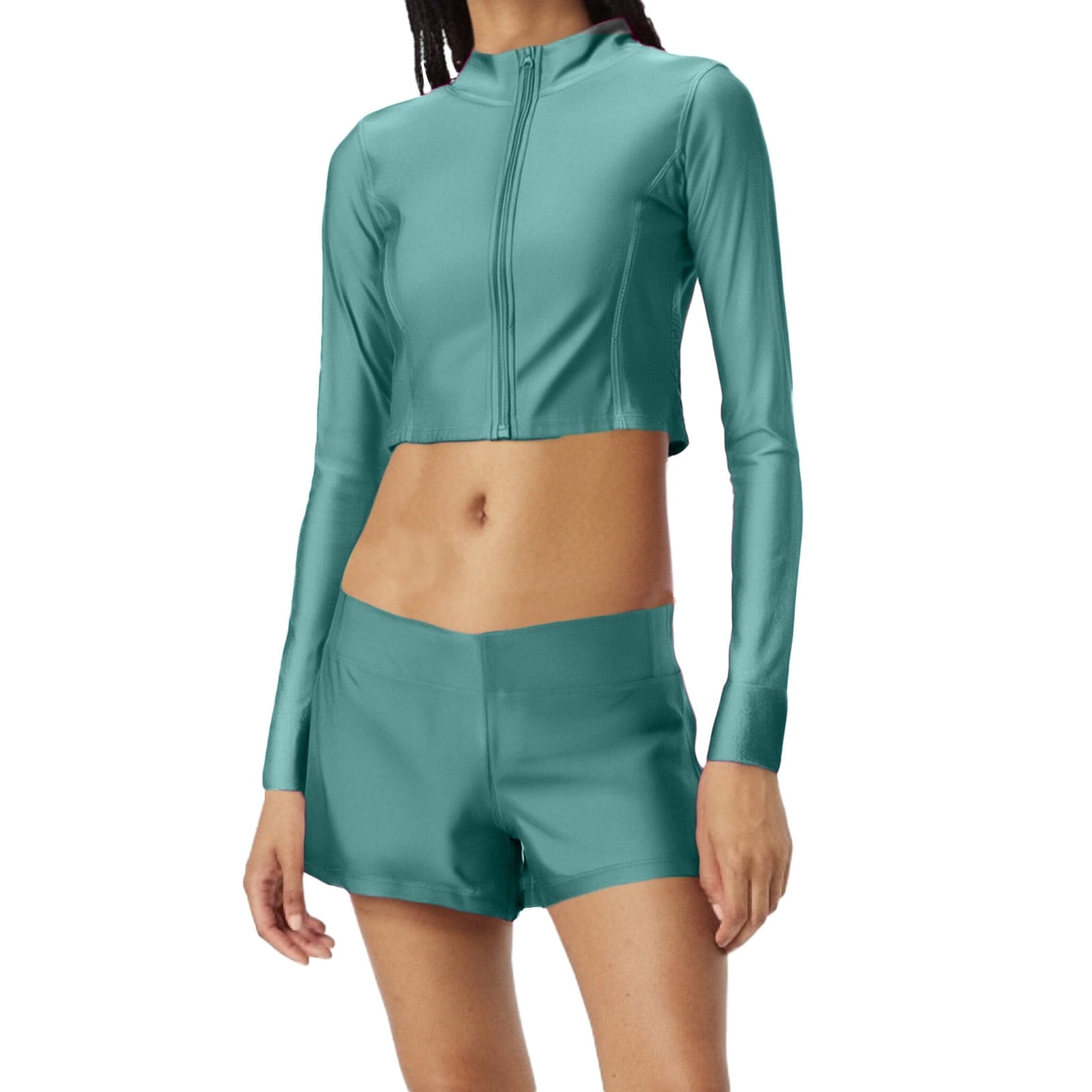 Hauaitttt Women's Outdoor Fitness Yoga Set Long Sleeve Top with Shorts ...
