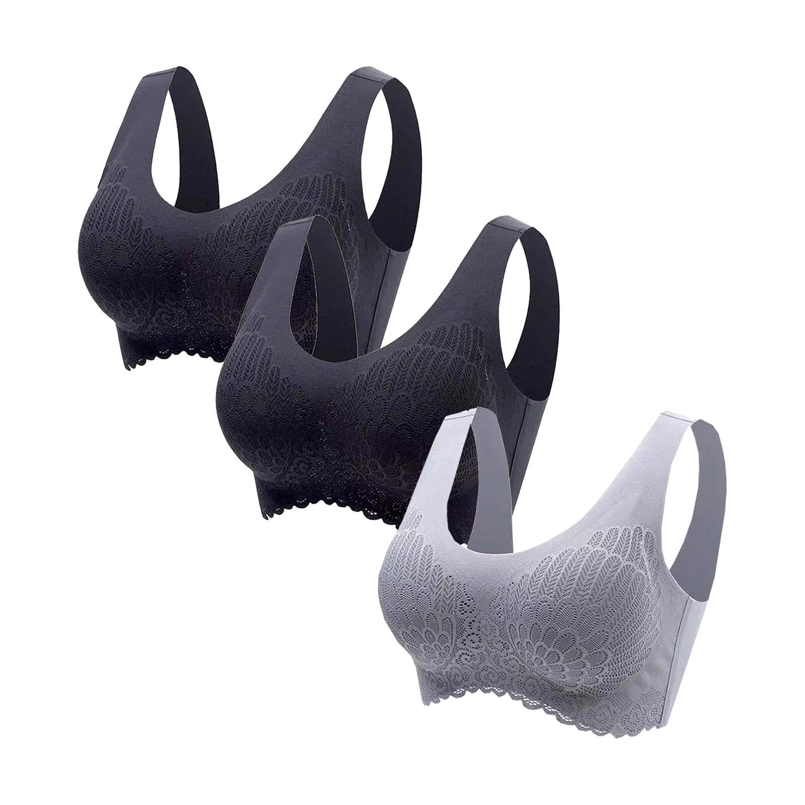 Hauaitttt Women's No Steel Ring 3PC Underwear Gathering Sleep Bra Latex ...