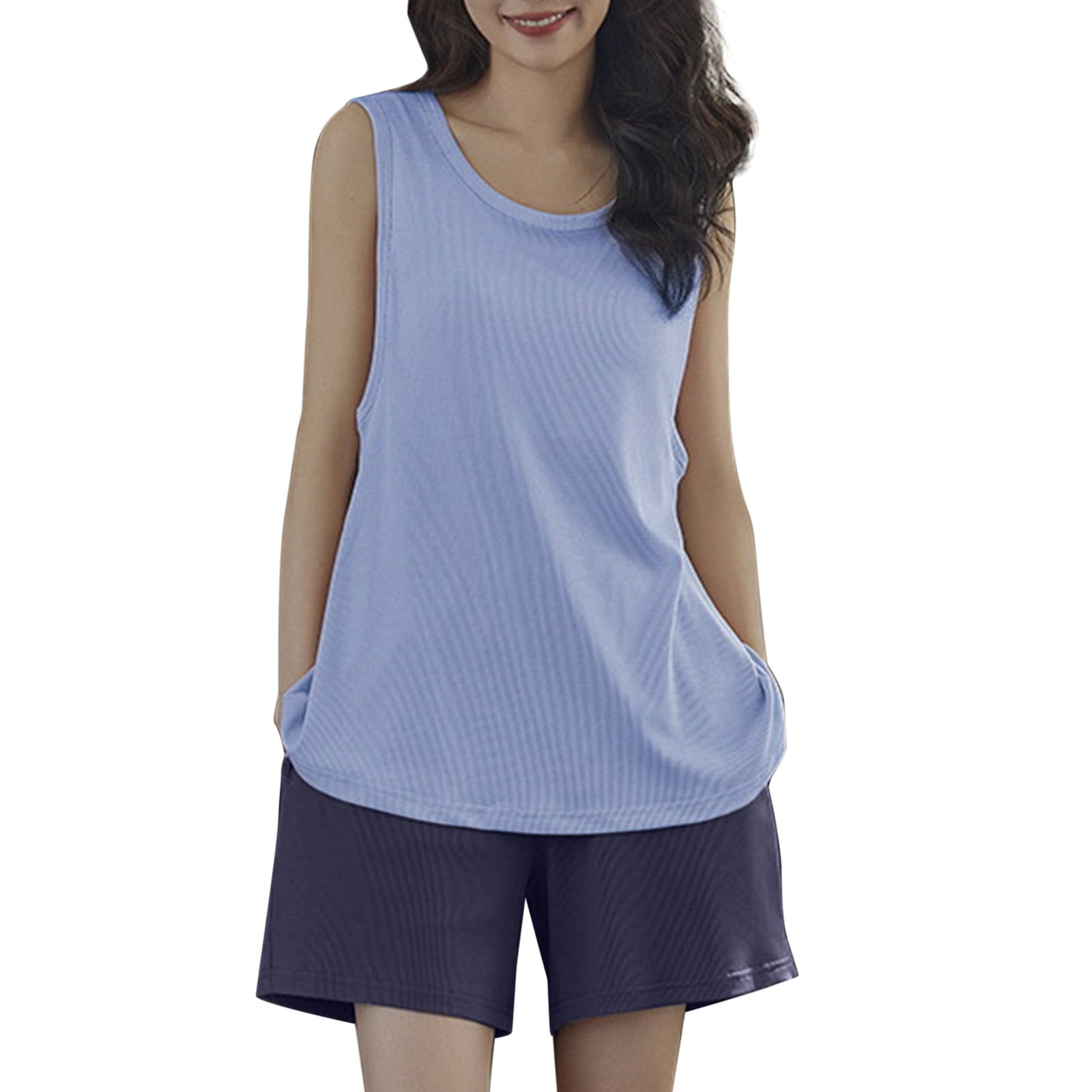 Hauaitttt Women's Summer Ice Silk Ribbed Padded Vest with Plus Size ...