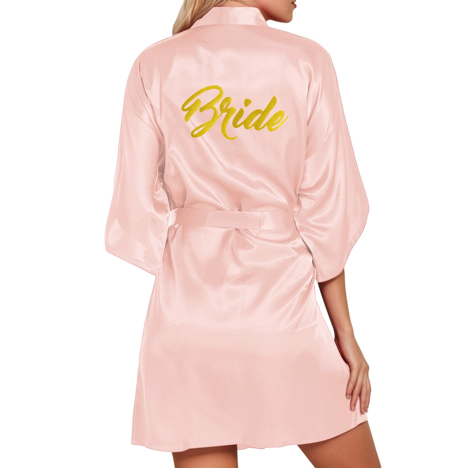 Hauaitttt Women's Wedding Party Robe Letters Kimono Satin Pyjamas ...