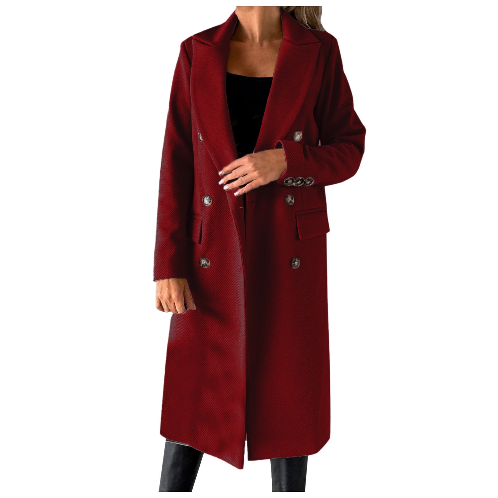 Hauaitttt Women's Wool Coat Blouse Thin Coat Trench Long Jacket Ladies ...