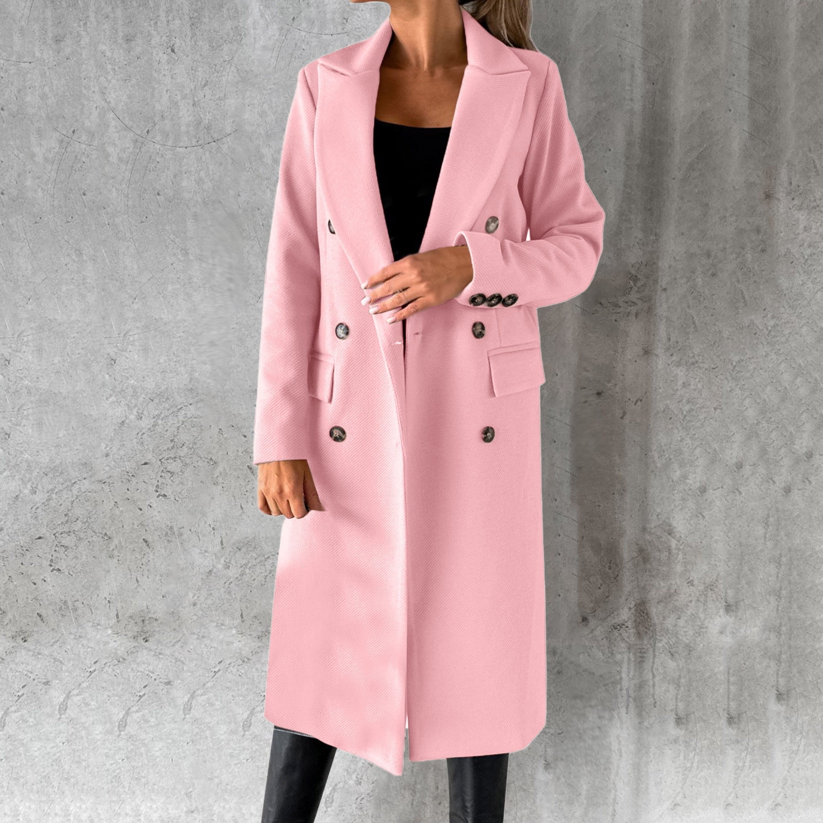 Hauaitttt Women's Wool Coat Blouse Thin Coat Trench Long Jacket Ladies ...