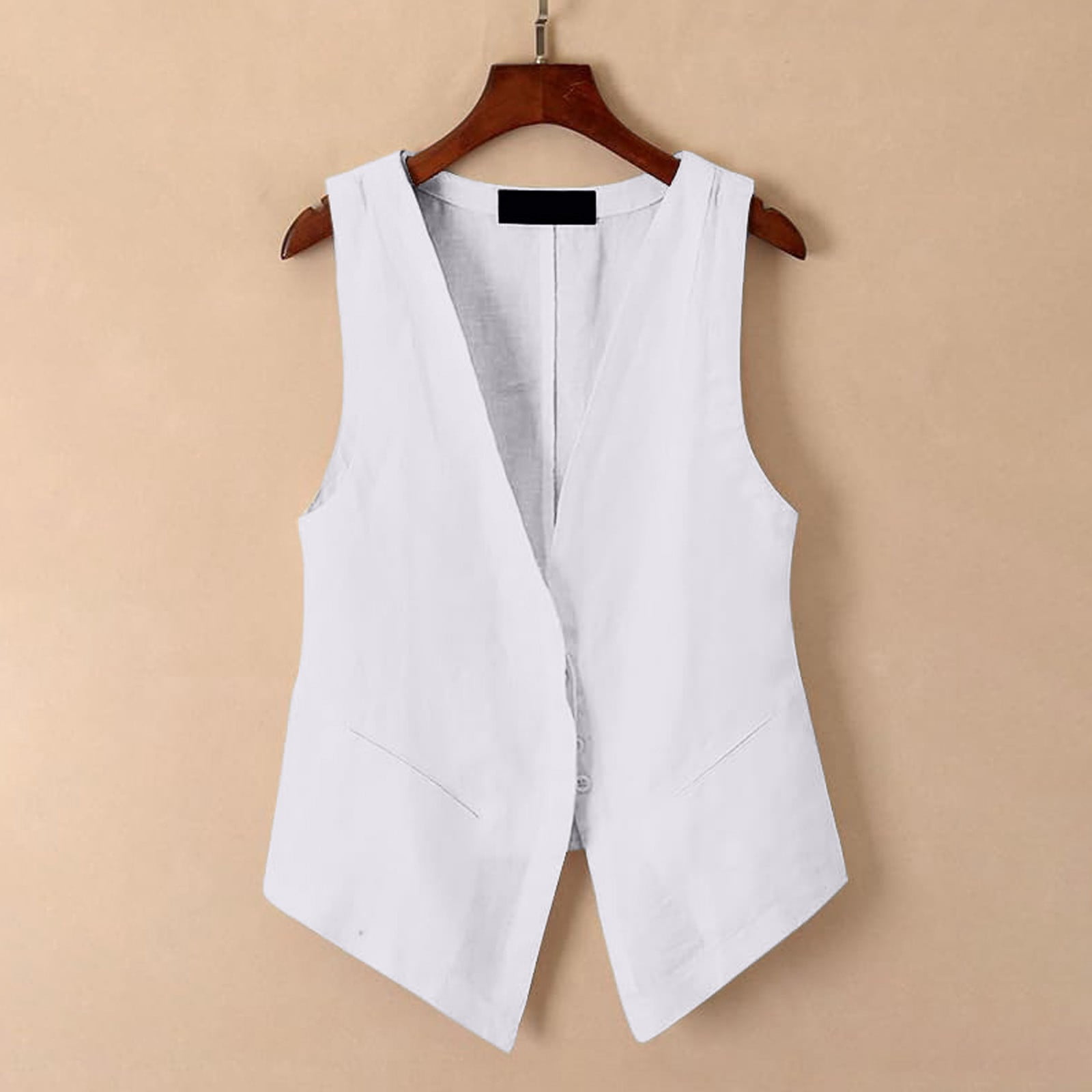Hauaitttt Womens Linen Vest Tops Sleeveless Spring Summer Vest Coat Top ...