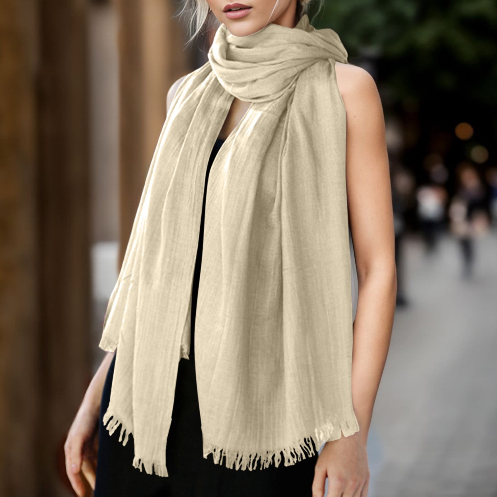 Hauaitttt Womens Solid Color and Linen Scarf for All Season Beach Strip ...