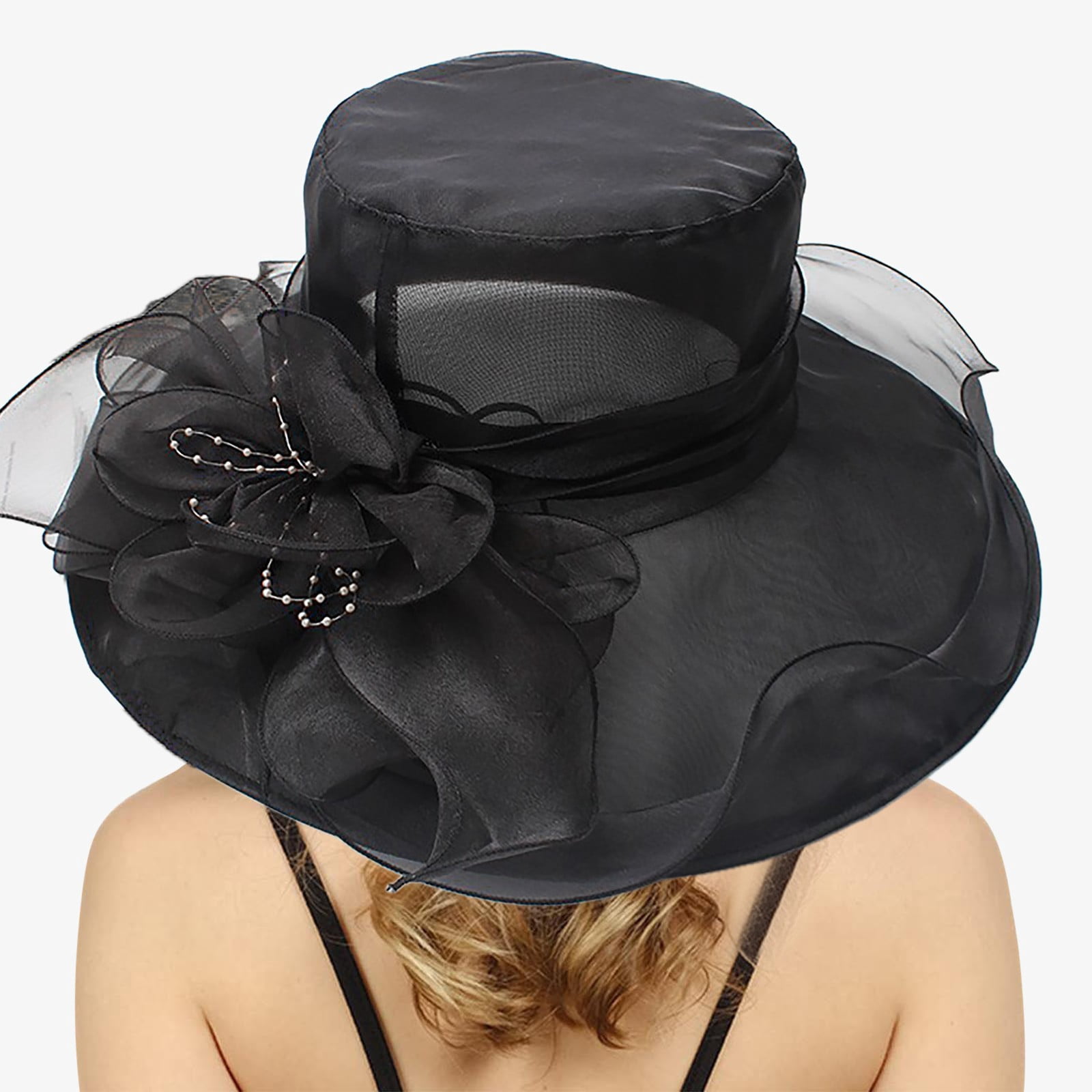 Hauaitttt Womens Summer Dress Hat Wide Leaf Flower Bridal Shower Hat ...