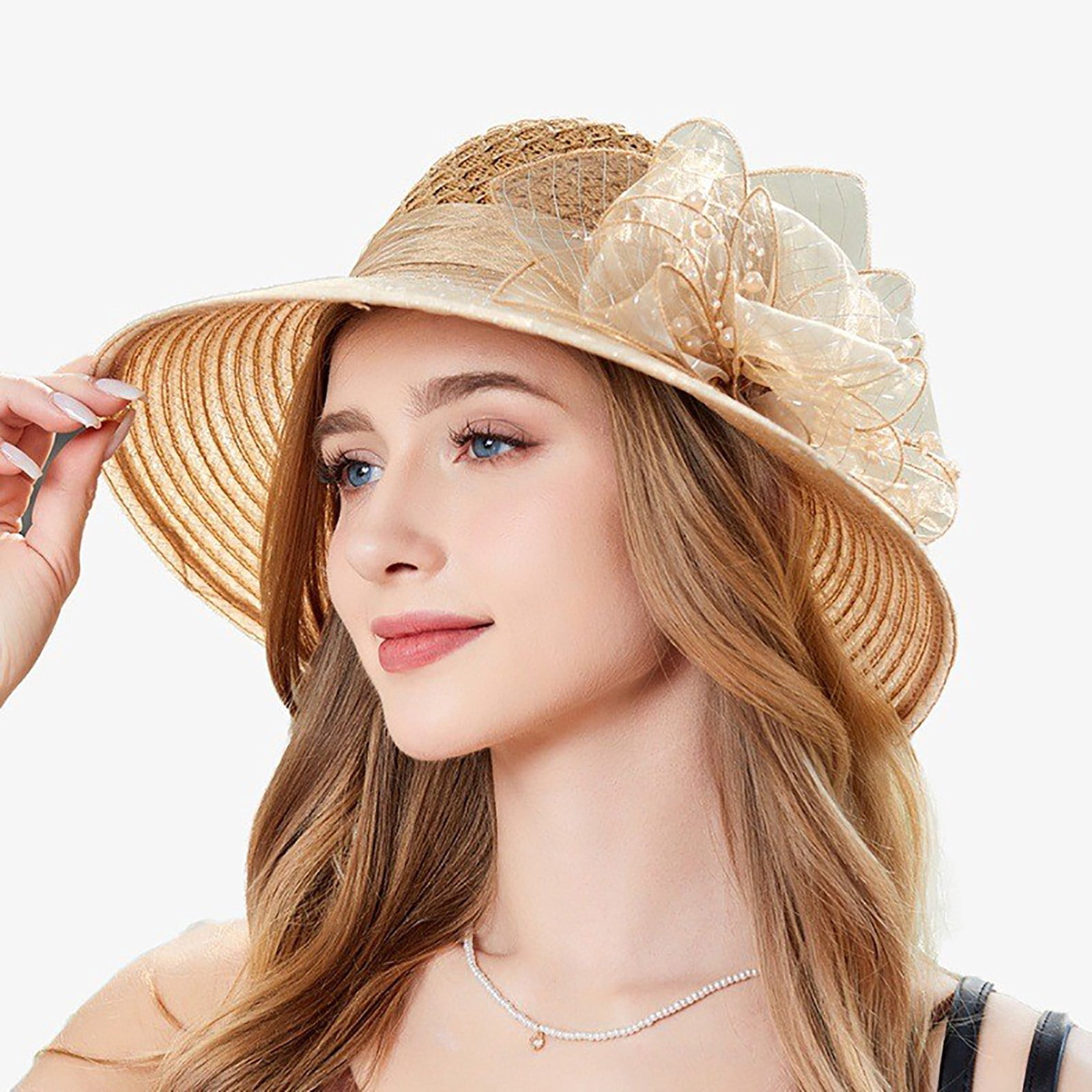 Hauaitttt Womens Summer Dress Hat Wide Leaf Flower Bridal Shower Hat ...