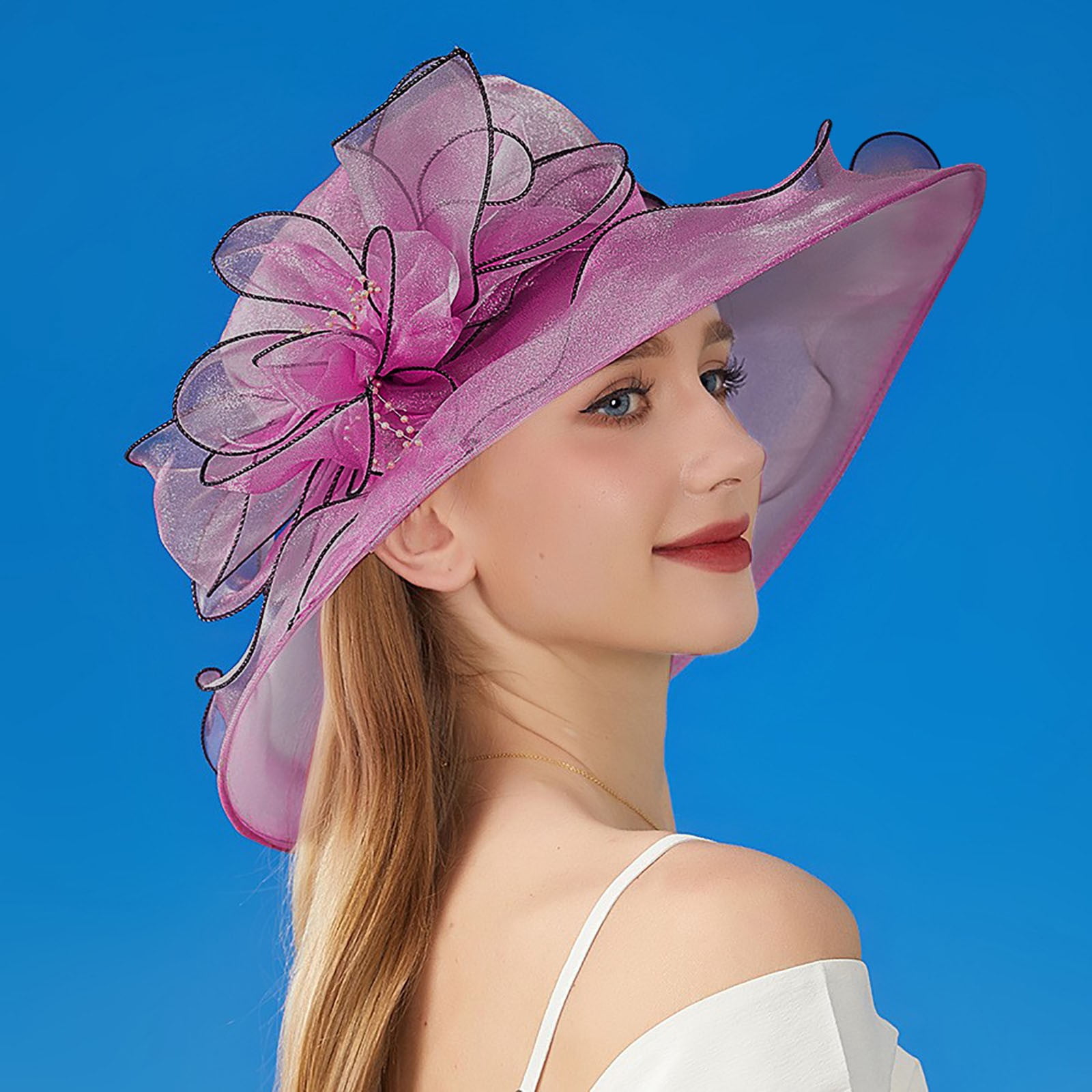 Hauaitttt Womens Summer Dress Hat Wide Leaf Flower Bridal Shower Hat ...