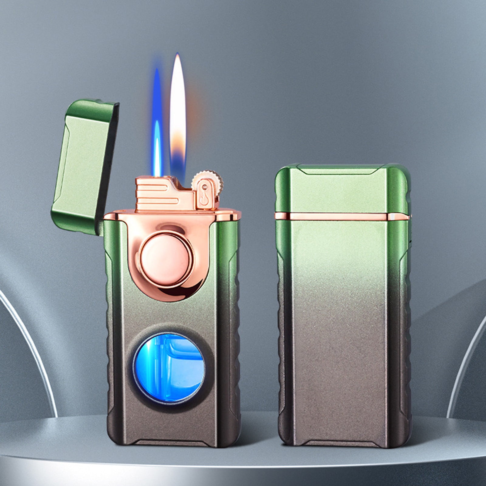 HauiWeiLyai Flame Lighter With LED Blue Light Visible Tank Windproof ...