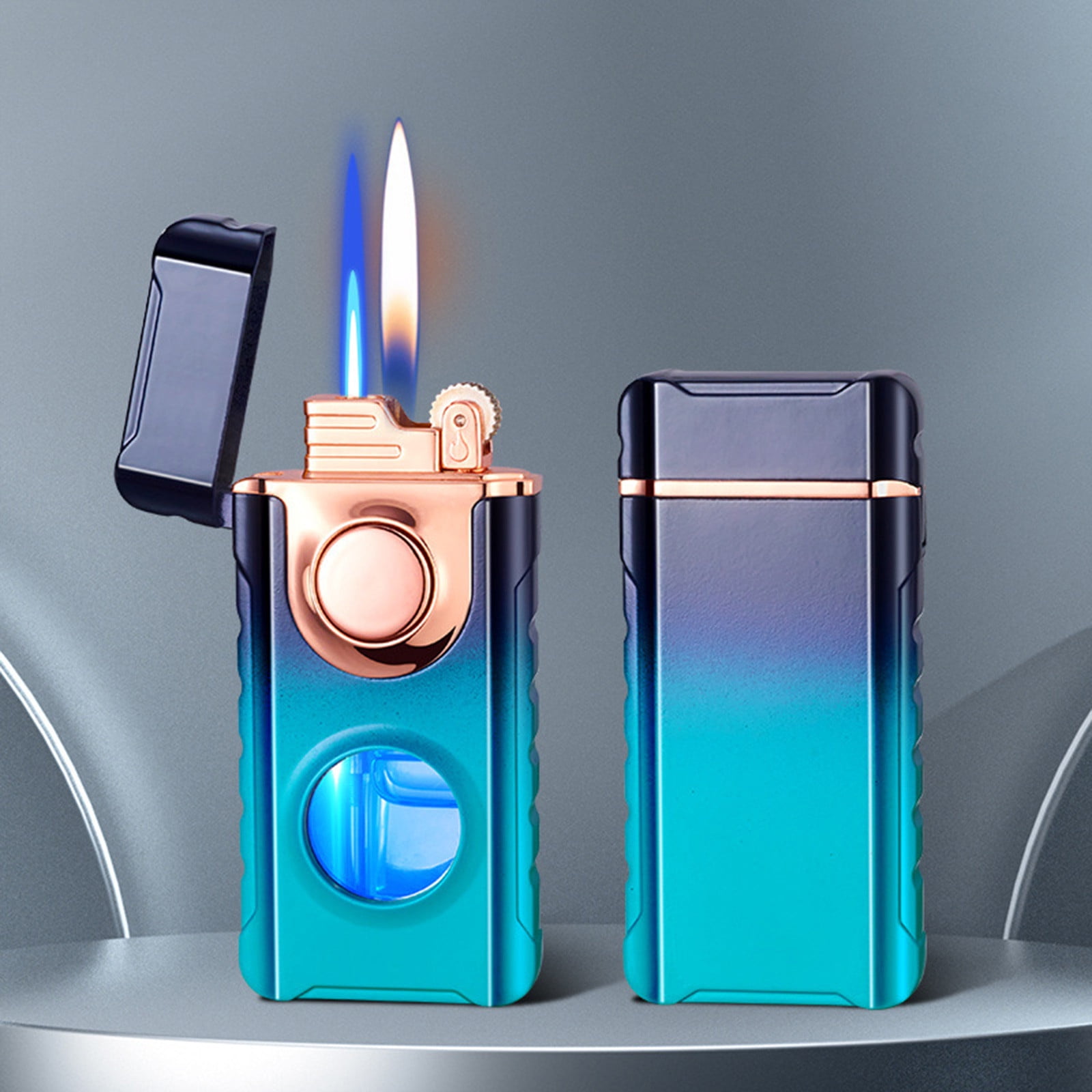 HauiWeiLyai Flame Lighter With LED Blue Light Visible Tank Windproof ...