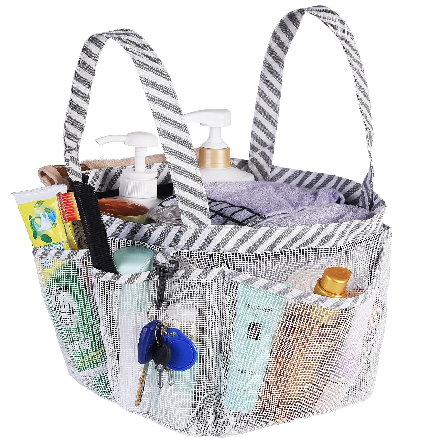 Haundry Mesh Shower Caddy Tote, White College Dorm Bathroom Tote With 8 ...