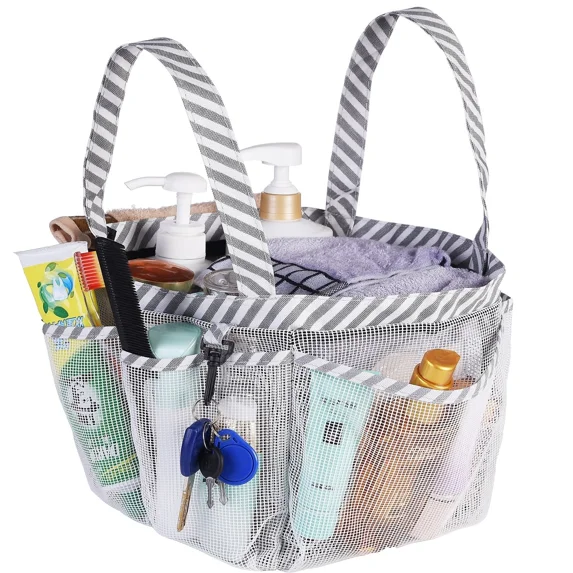 Haundry Mesh Shower Caddy Tote, White College Dorm Bathroom Tote With 8 ...