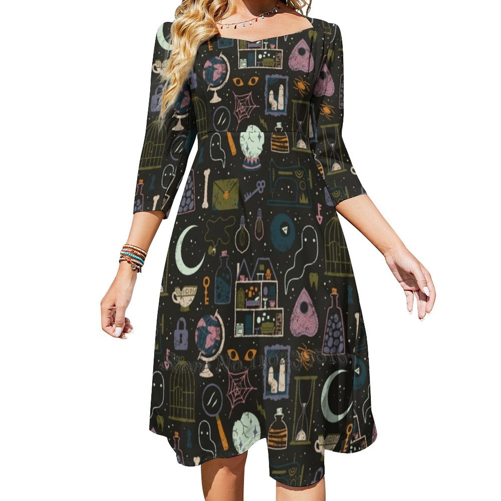 Haunted Attic Sweetheart Knot Flared Dress Fashion Design Large Size ...