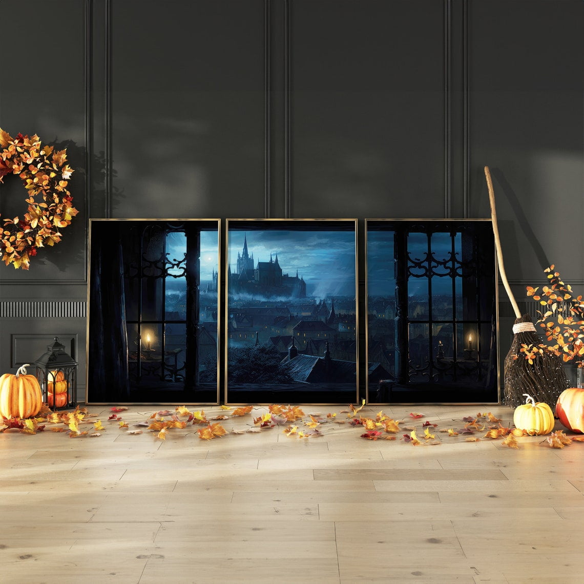 Haunted Castle Moody Triptych, Witchy Wall Art, Gothic Art, Spooky Art ...