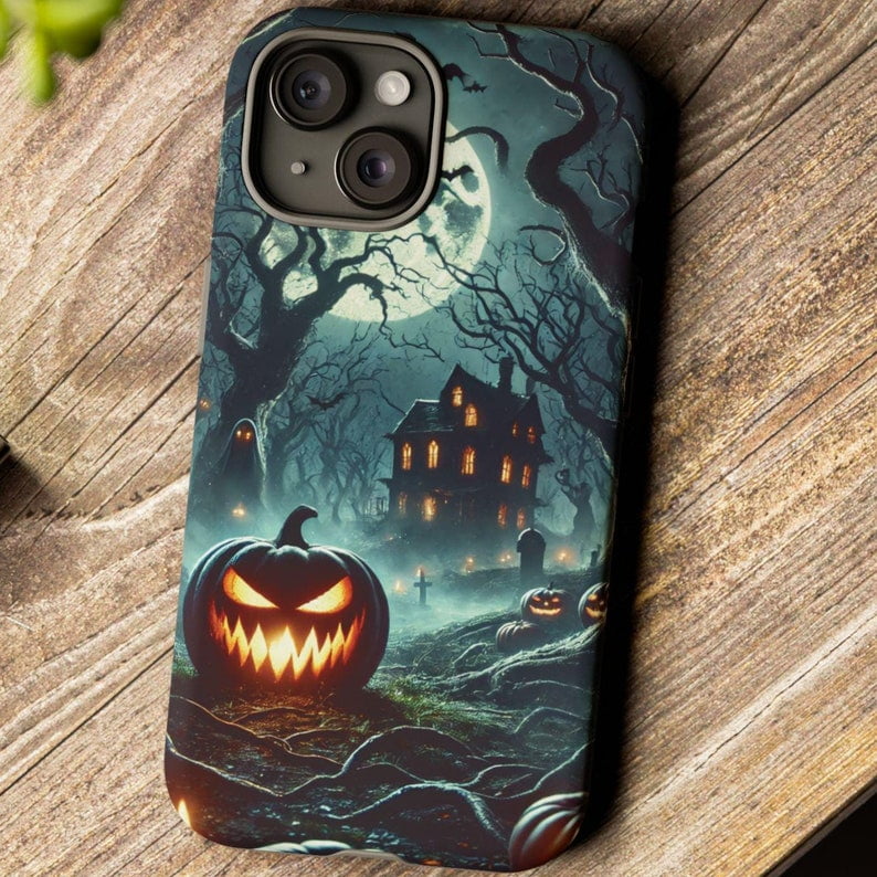 Haunted Halloween Night iPhone Case, Jack O Lantern House Design with ...