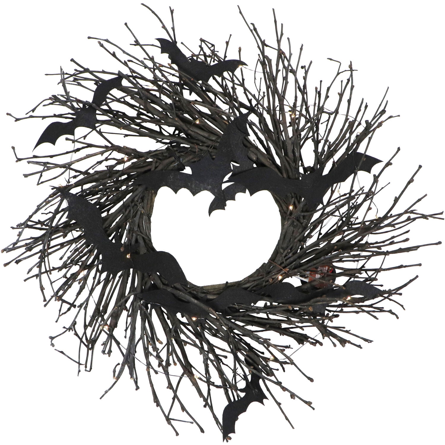 Haunted Hill Farm 15 in Black Twig Battery-Operated Wreath with LED ...