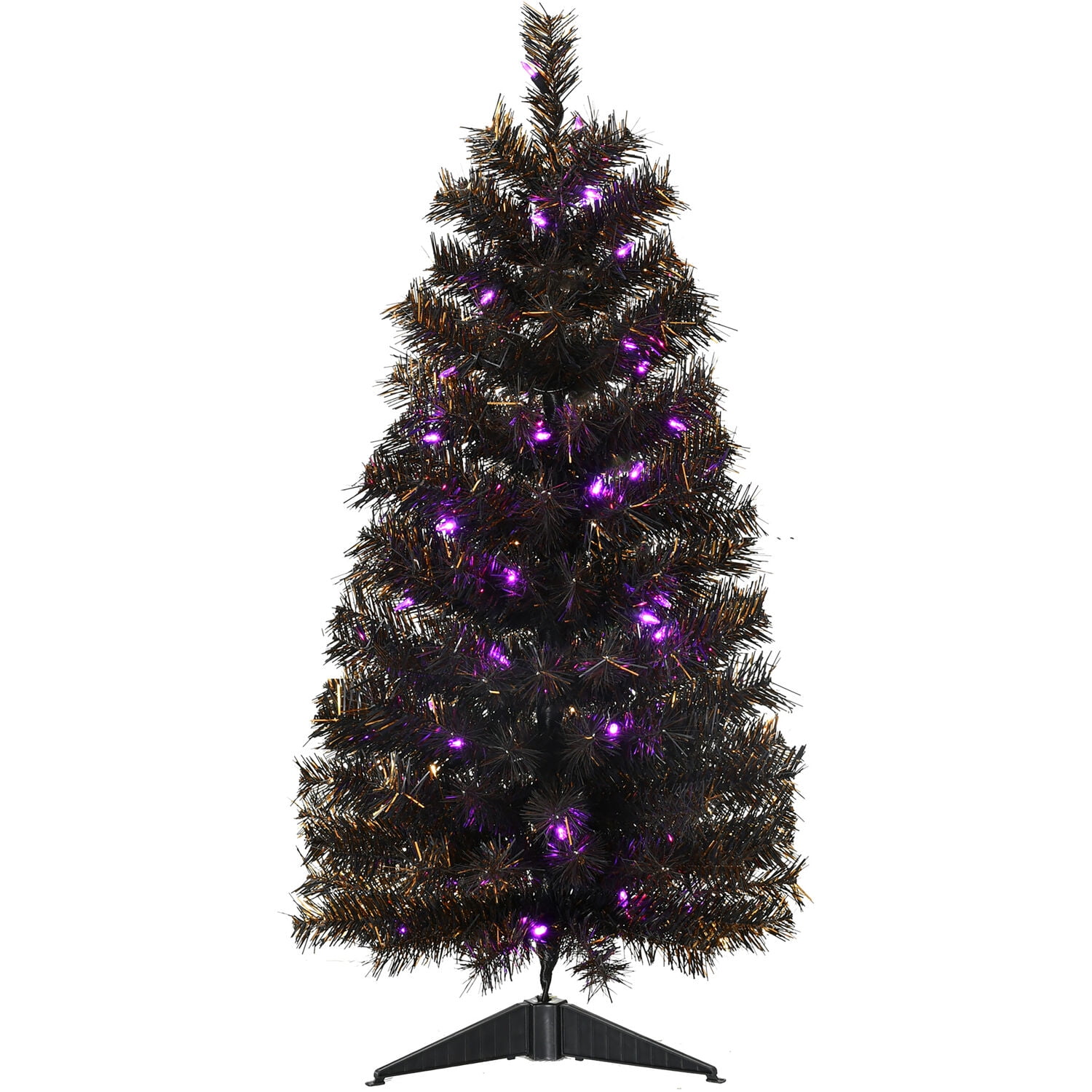 Haunted Hill Farm 3-Ft. Spooky Black Tinsel Tree, Purple LED Lights ...