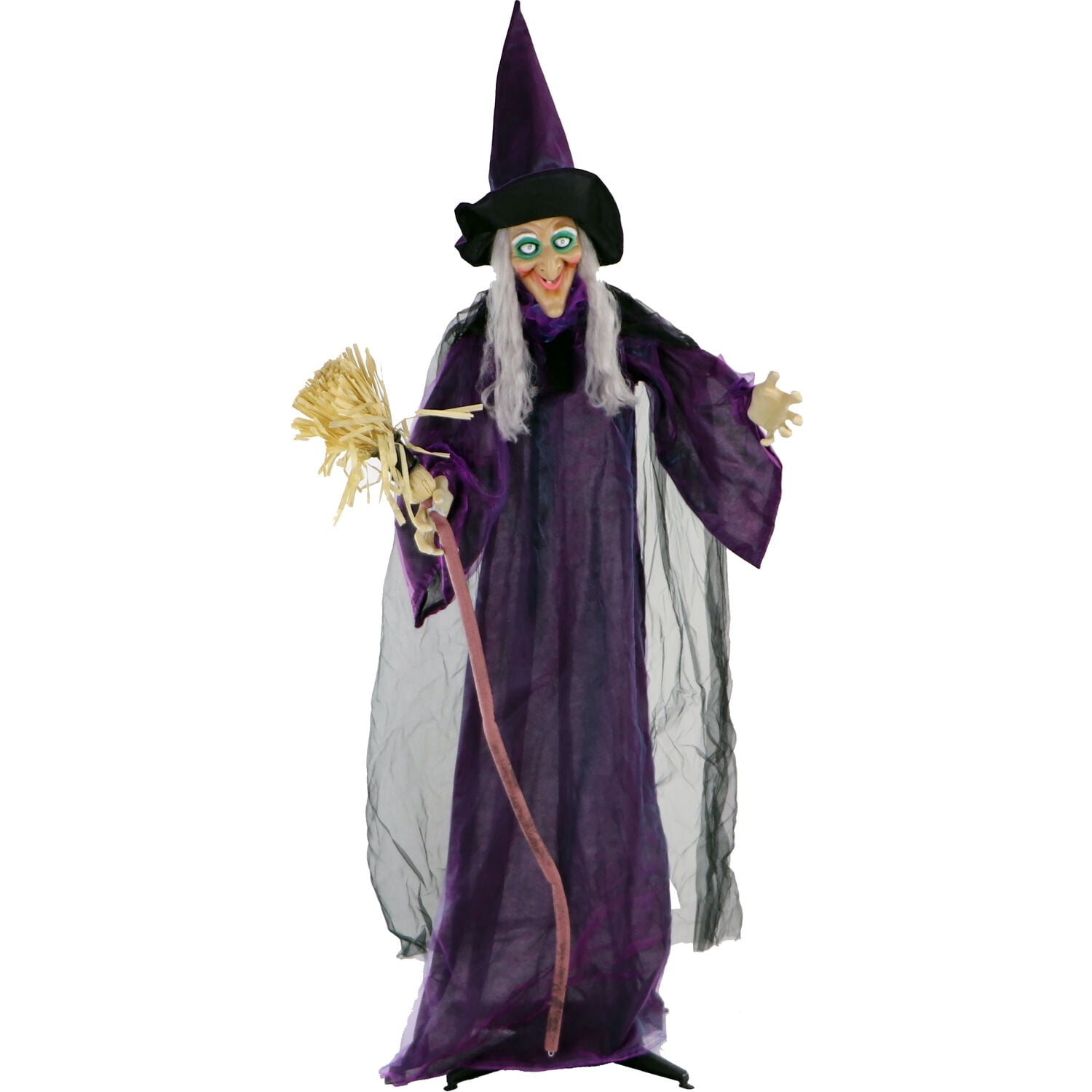 Haunted Hill Farm Life-Size Animated Talking Witch w/ Broomstick ...