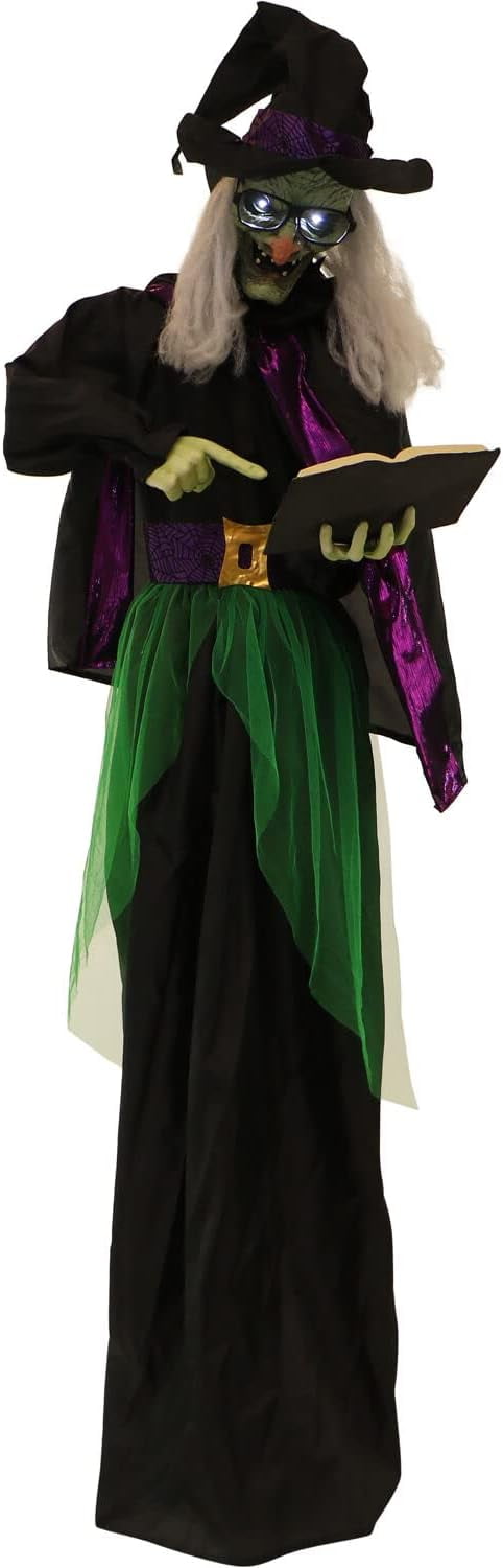Haunted Hill Farm Life-Size Scary Talking Witch Holding Spell Book ...
