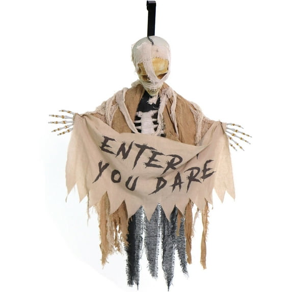 Haunted Hill Farm Animatronic Skeleton Mummy Greeter with Banner and ...