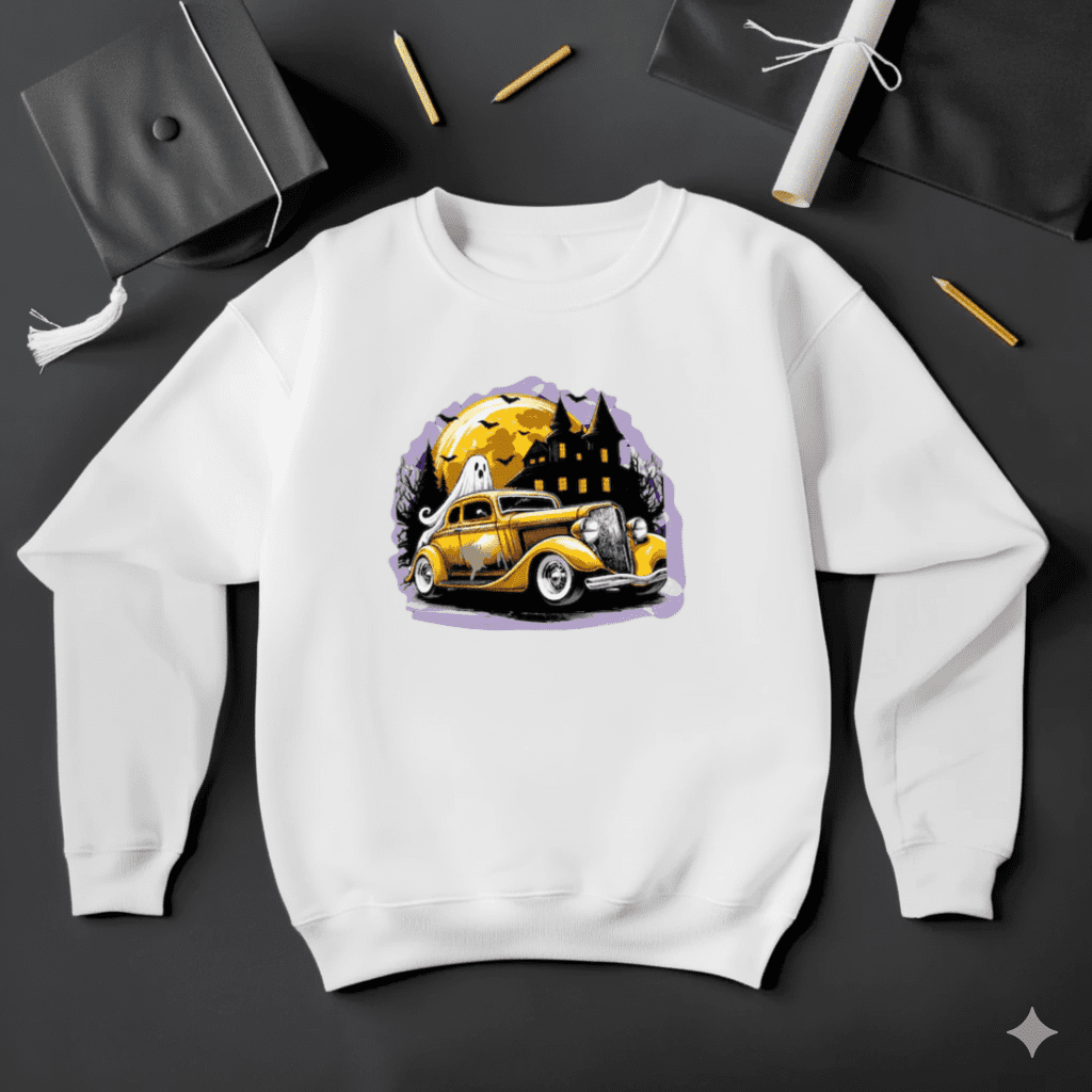 Haunted Hot Rod Creepy Halloween Ride Classic Horror Car Art Sweatshirt ...