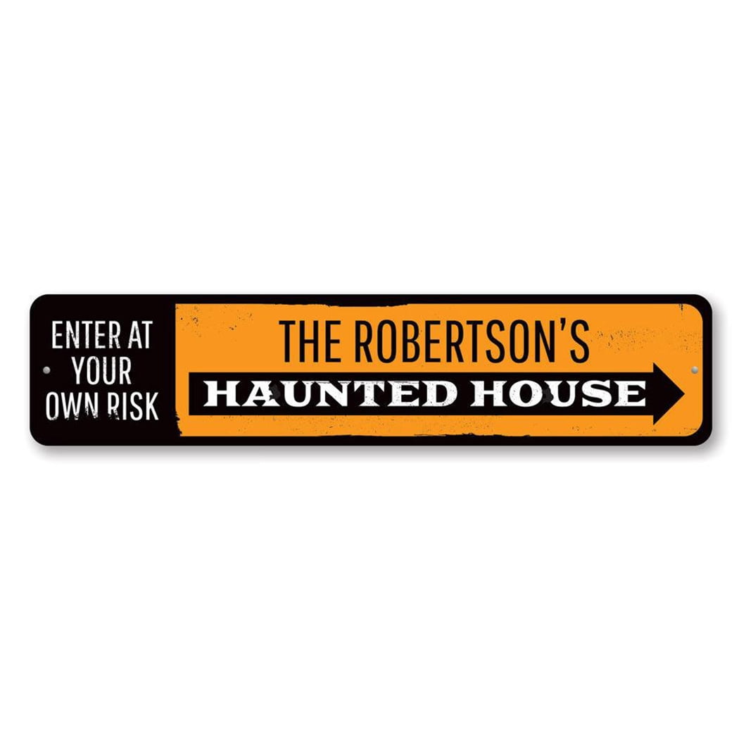Haunted House Arrow Sign, Family Name Halloween Sign, Enter at Own Risk ...