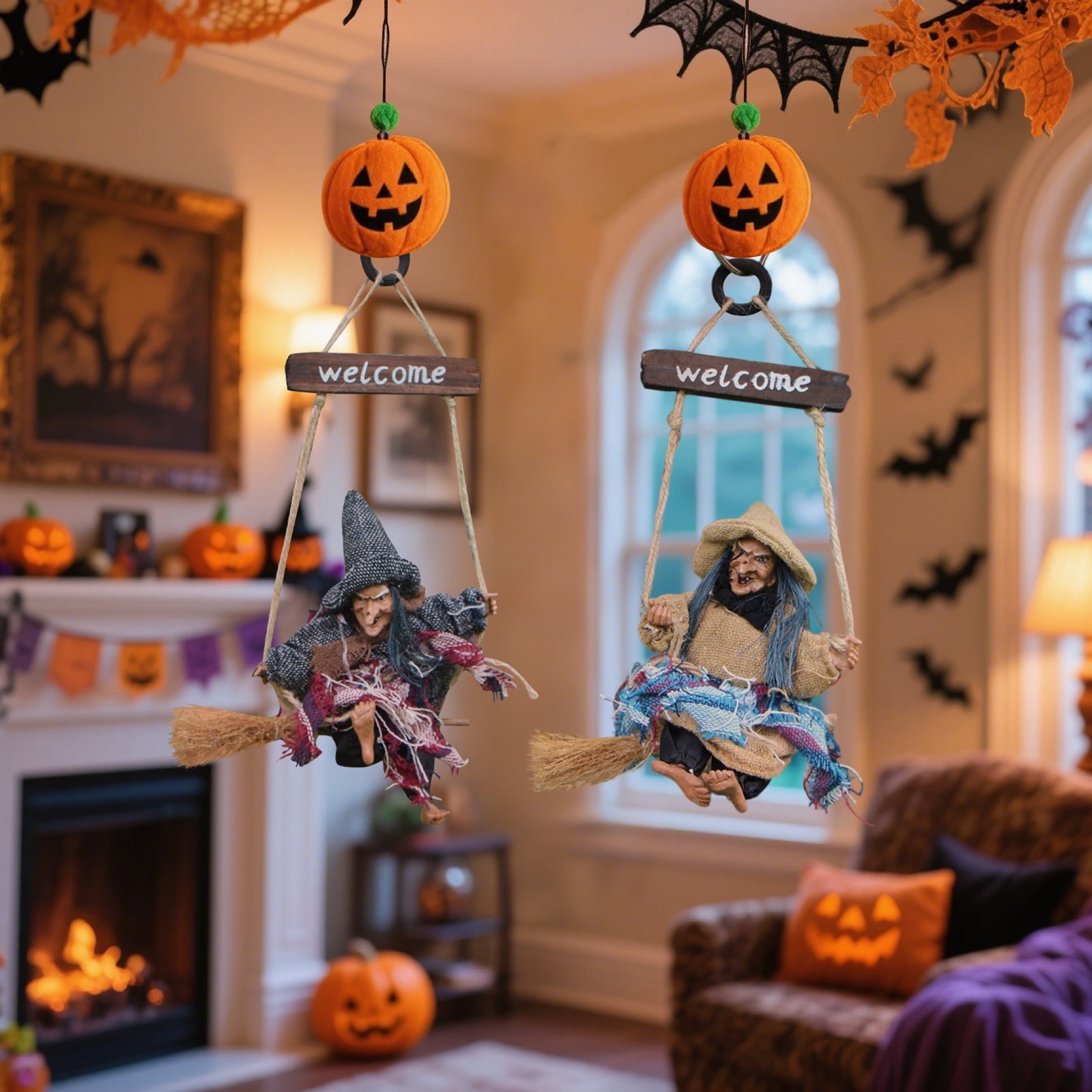 Haunted House Decorations, 11in Hanging Animated Witch On Broomstick ...