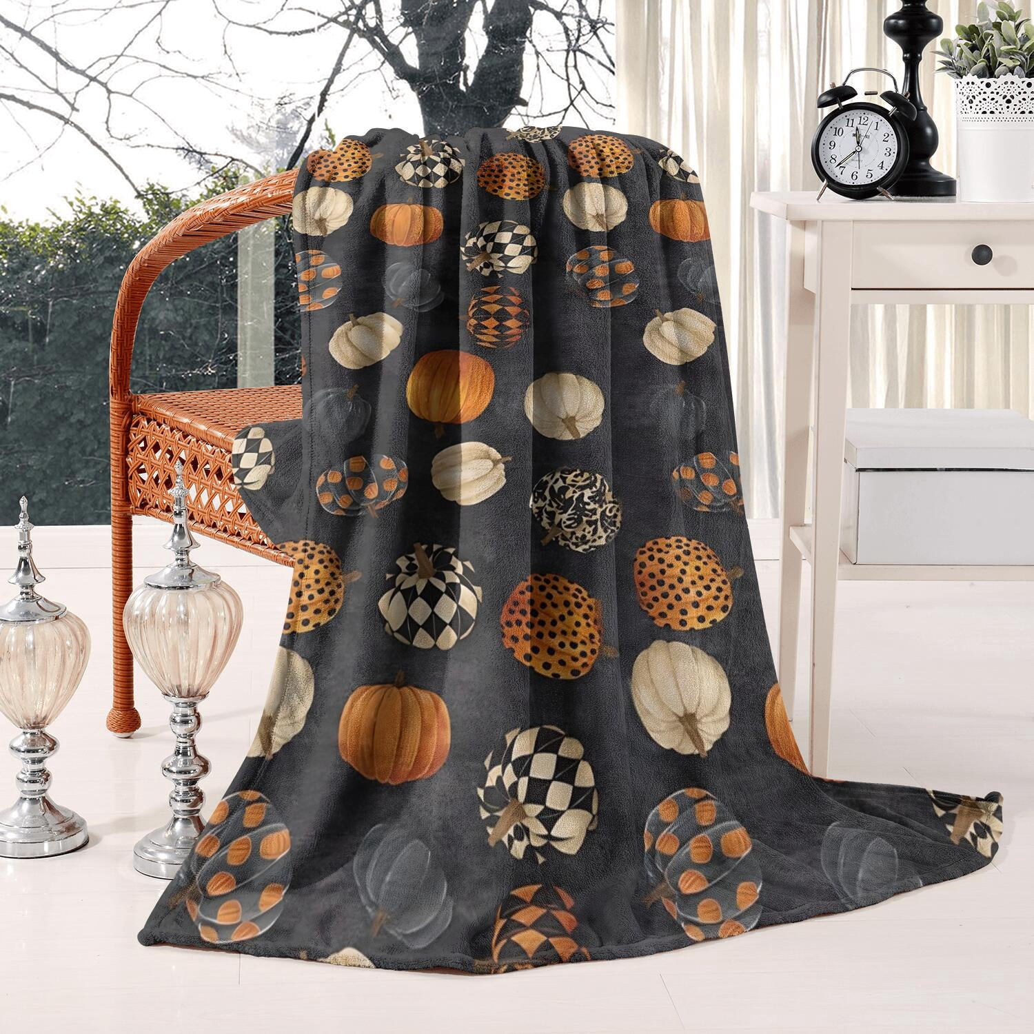 Haunted House Halloween Blanket Flannel, 50x60 Inch Black Orange Throw ...