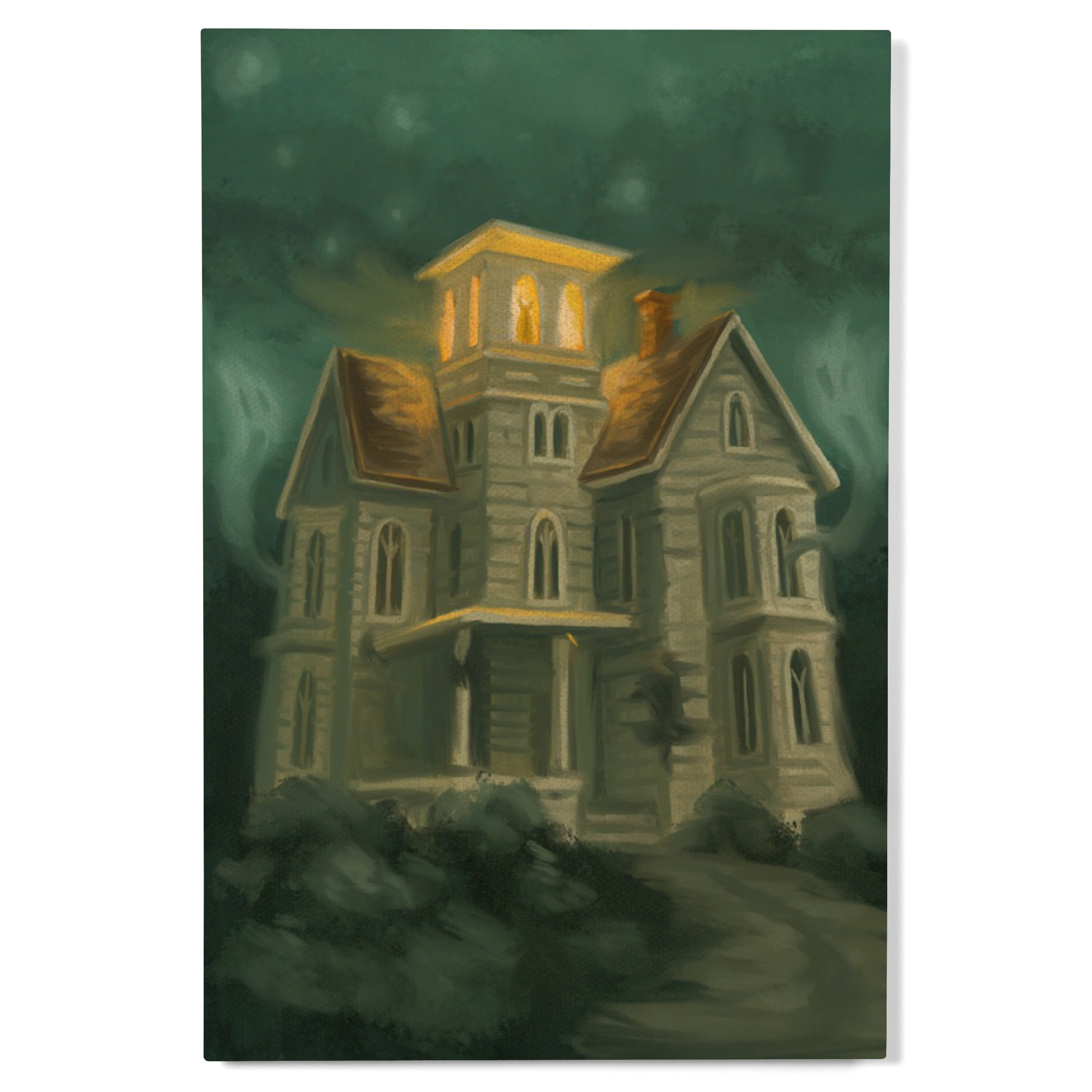 Haunted House, Halloween Oil Painting Birch Wood Wall Sign (12x18 ...