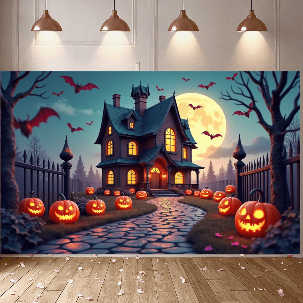 Haunted House Halloween Theme Spooky Decoration Jack-O-Lantern Design ...