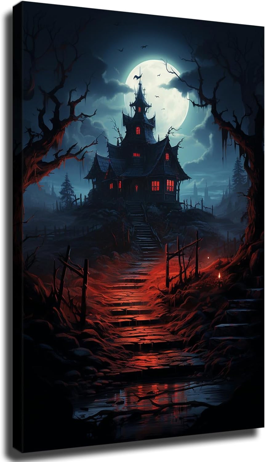 Haunted House Horror Poster Canvas Painting Print Wall Art Modern ...