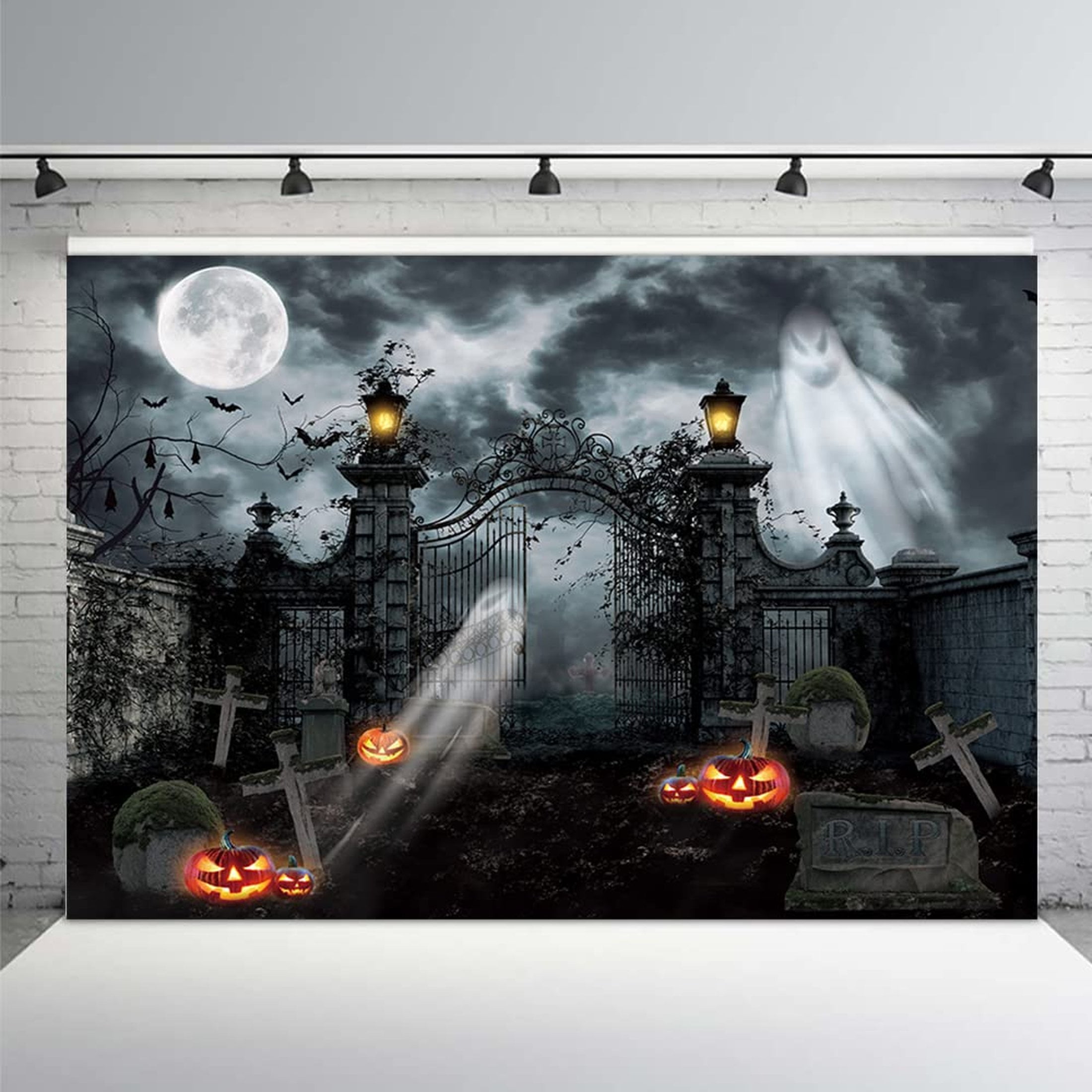 Haunted House Photography Backdrop with Jack O'Lanterns and Misty ...