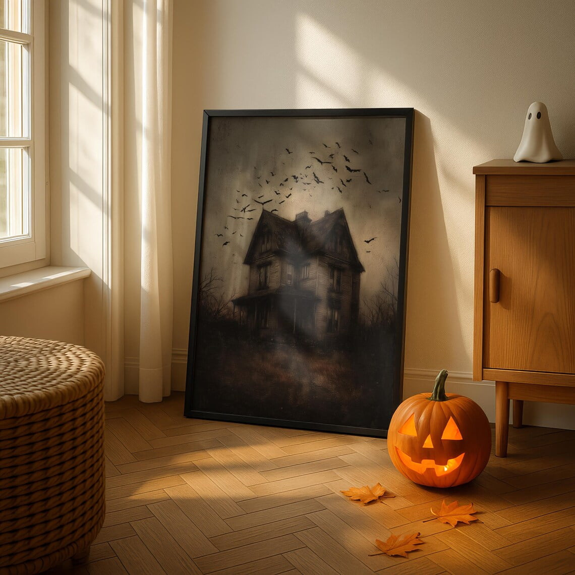 Haunted House Poster Wall Art, Spooky Winter With Bats Gothic Decor ...