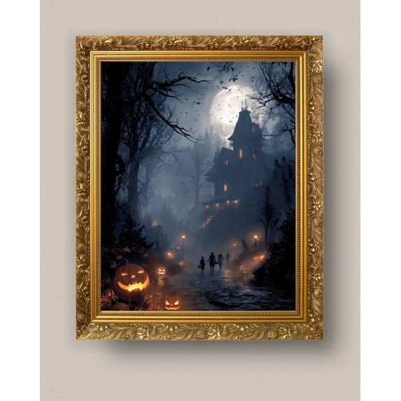 Haunted House Print, Spooky Full Moon Gothic Art (+) Home Decor #2292 ...