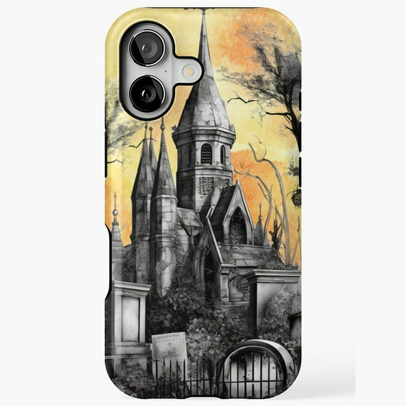 Haunted House Yellow Moon Haunted Cemetery Funny Creepy Halloween ...
