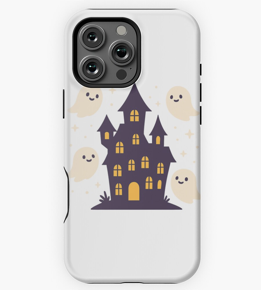Haunted House with Glowing Windows and Cute Floating Ghosts T Shirt ...