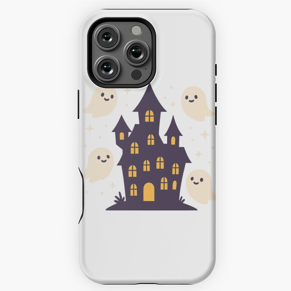 Haunted House with Glowing Windows and Cute Floating Ghosts T Shirt ...