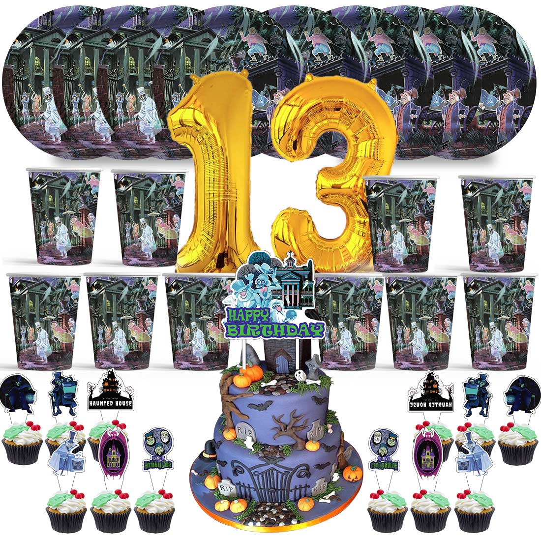 Haunted Mansion Birthday 13th Cups Party Supplies Plates Fans ...