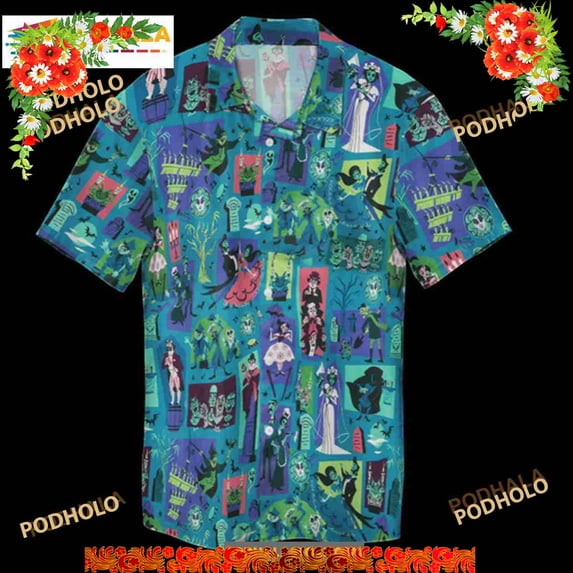 Haunted Mansion Funny Summer Beach Trip Family Summer Button Up ...