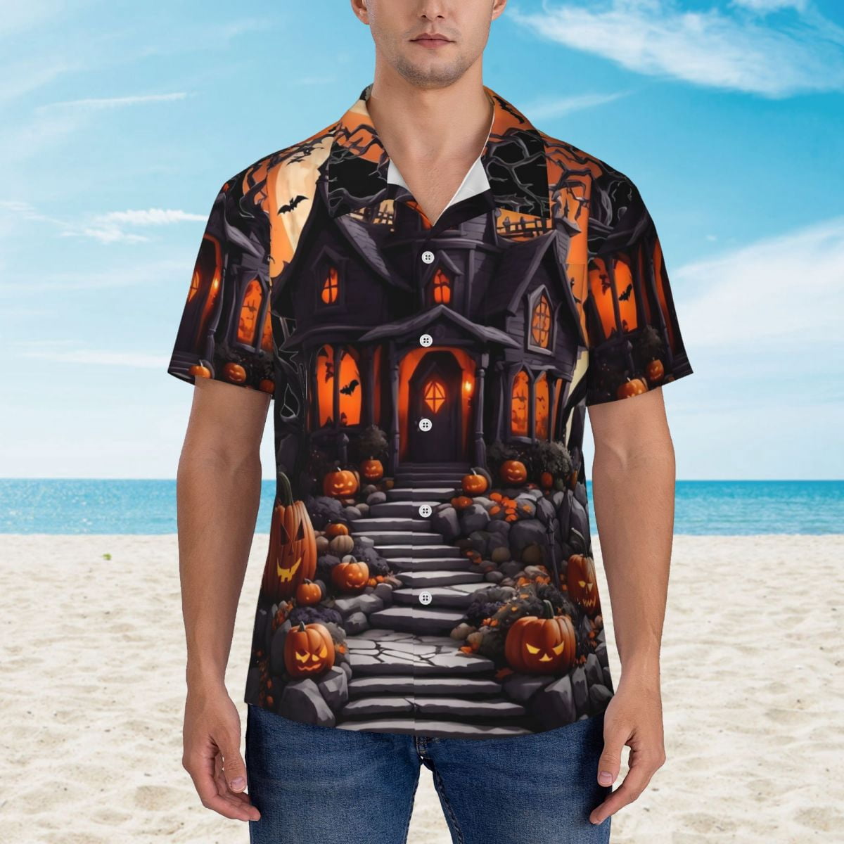 Haunted Mansion Hawaiian Shirt Man Beach Vintage Print Casual Shirts ...
