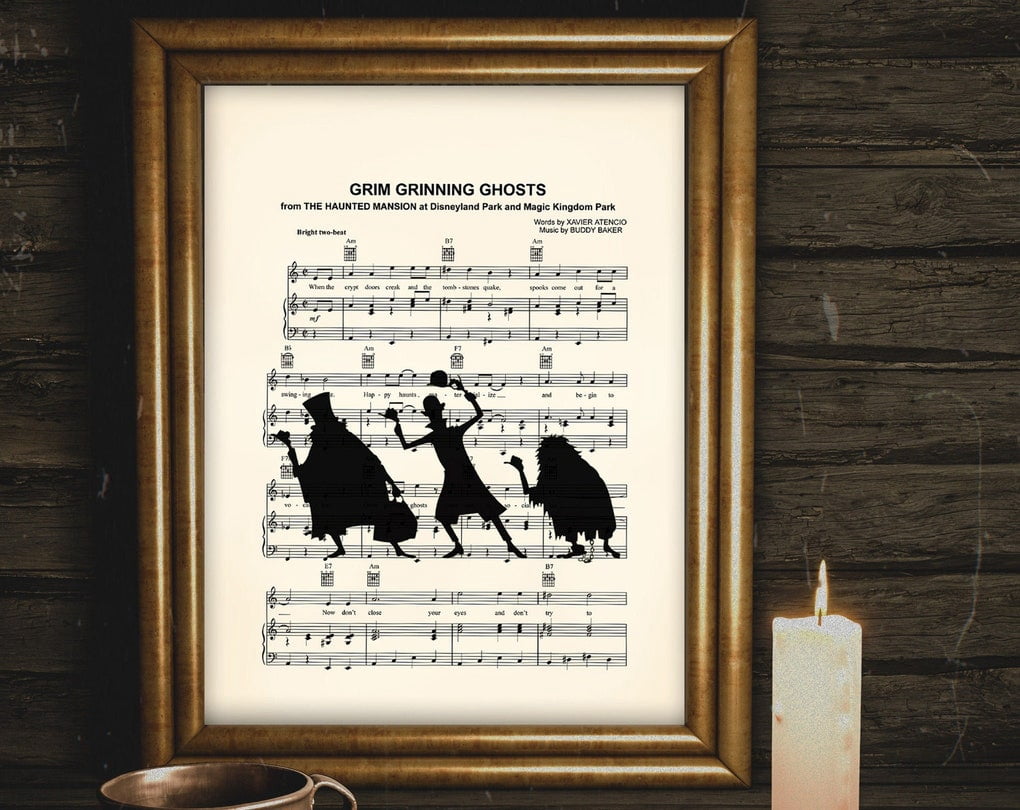 Haunted Mansion Hitchhiking Ghosts Sheet Music Art Print ,Decor For ...