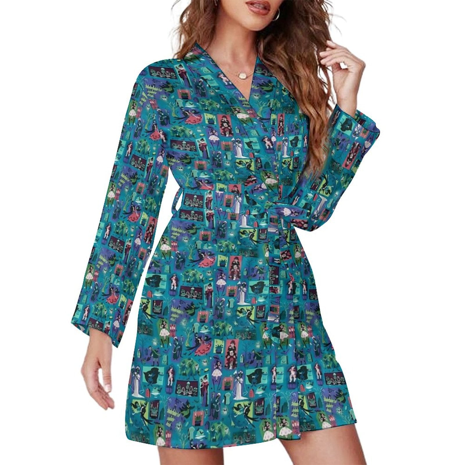 Haunted Mansion Pajama Robe Female Vintage Print Bedroom Nightgown Long ...