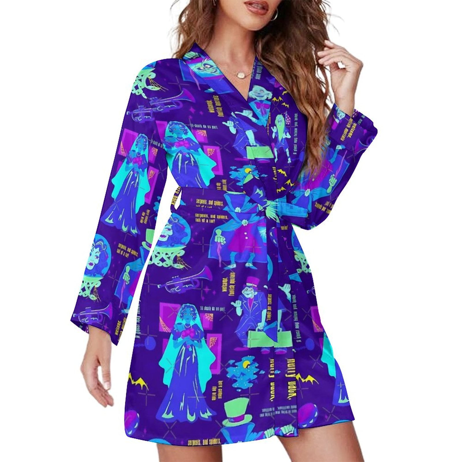 Haunted Mansion Pajama Robe Female Vintage Print Bedroom Nightgown Long ...