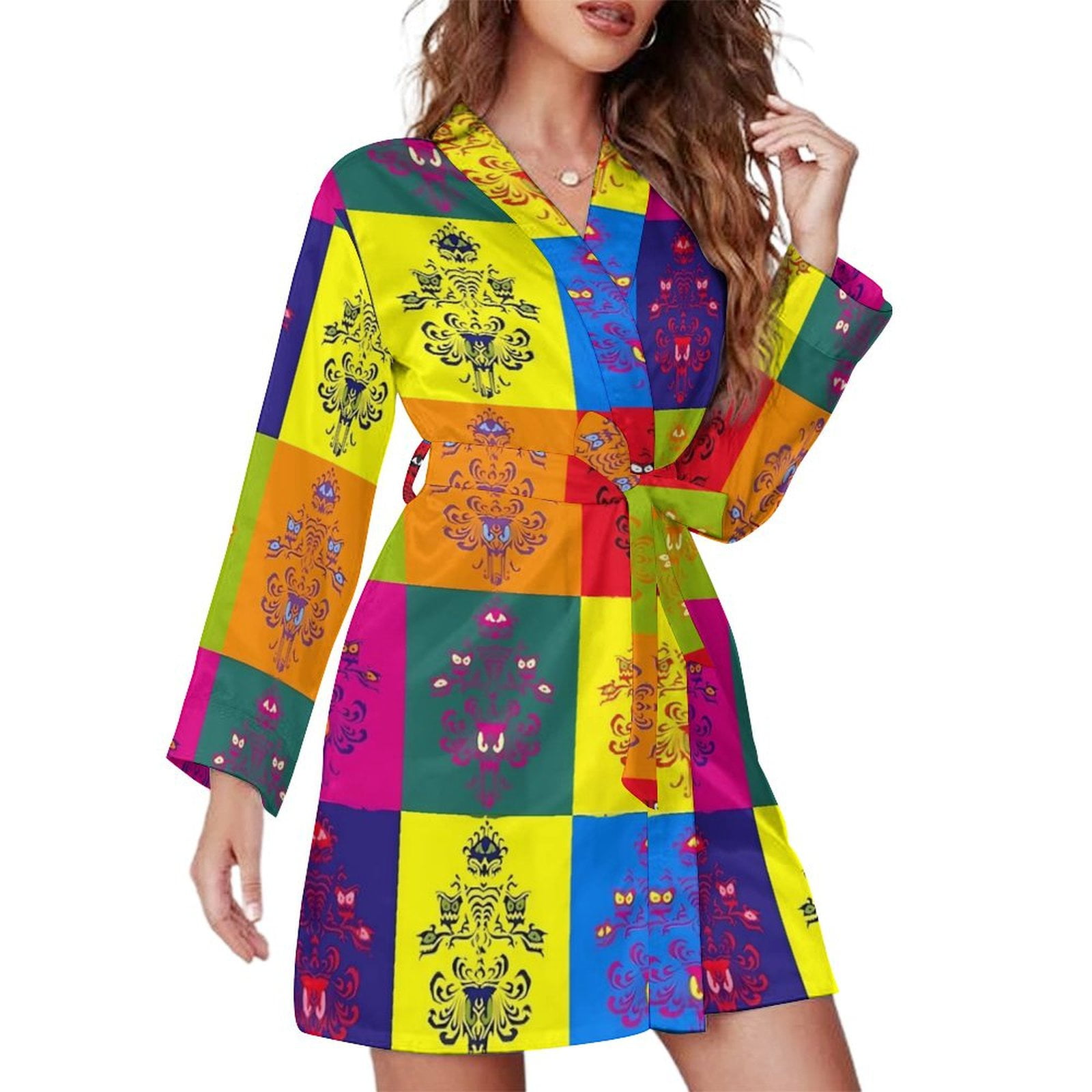 Haunted Mansion Pajama Robe Female Vintage Print Bedroom Nightgown Long ...