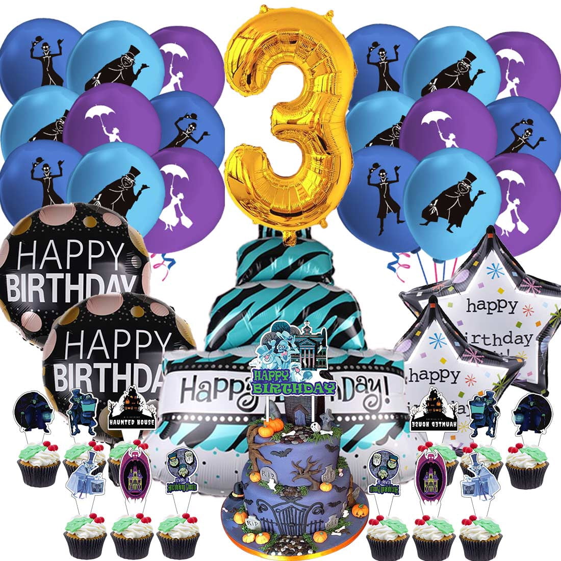 Haunted Mansion Party Supplies 3rd Decor Kit Balloons Birthday Cake ...