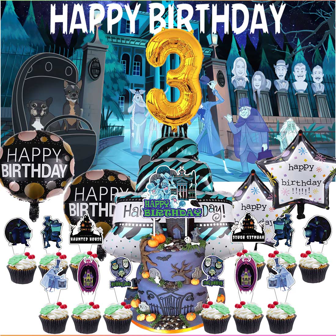 Haunted Mansion Party Supplies Decor 3rd Kit Balloons Birthday Cake ...