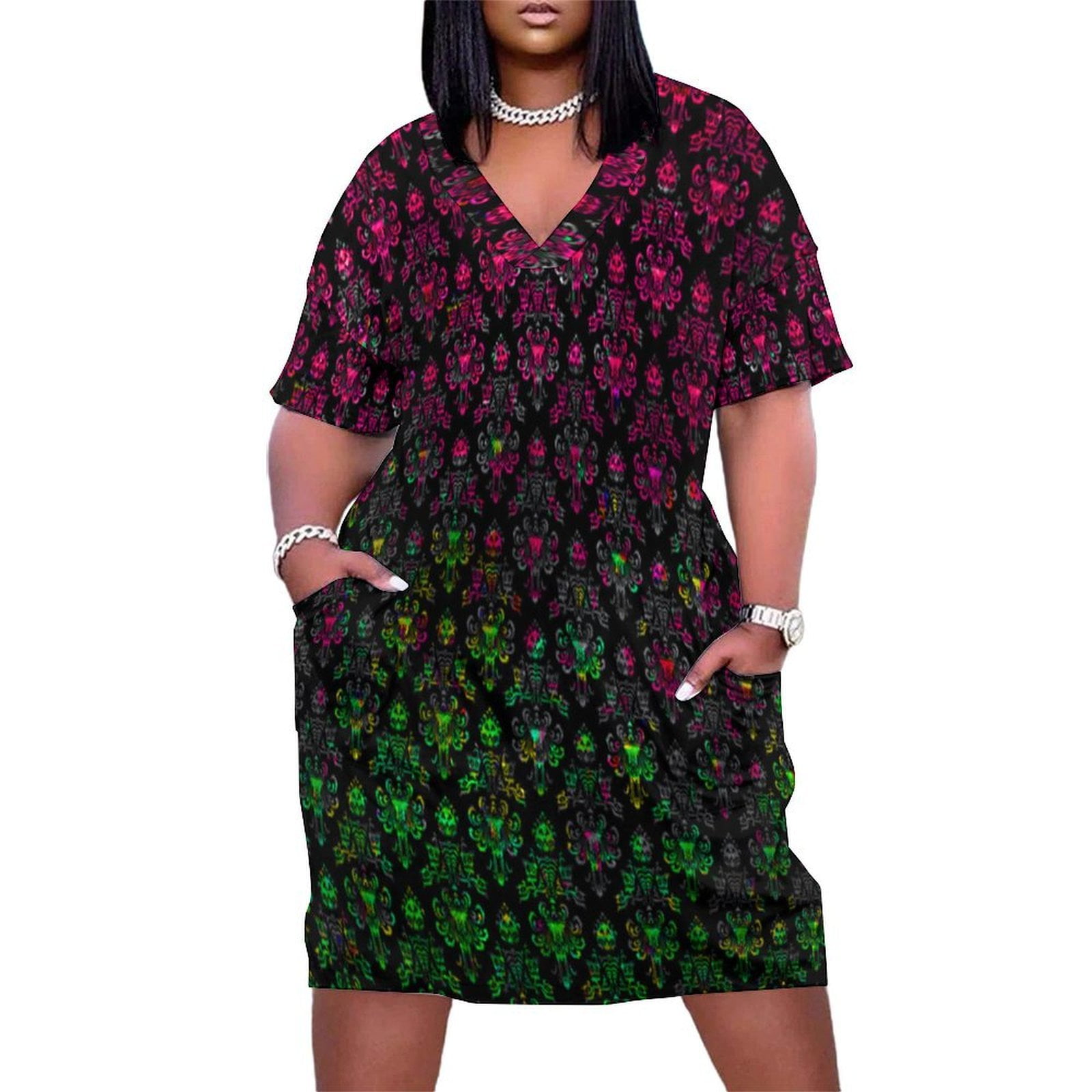 Haunted Mansion Pink And Green Loose Pocket Dress Dresses Summer Summer ...
