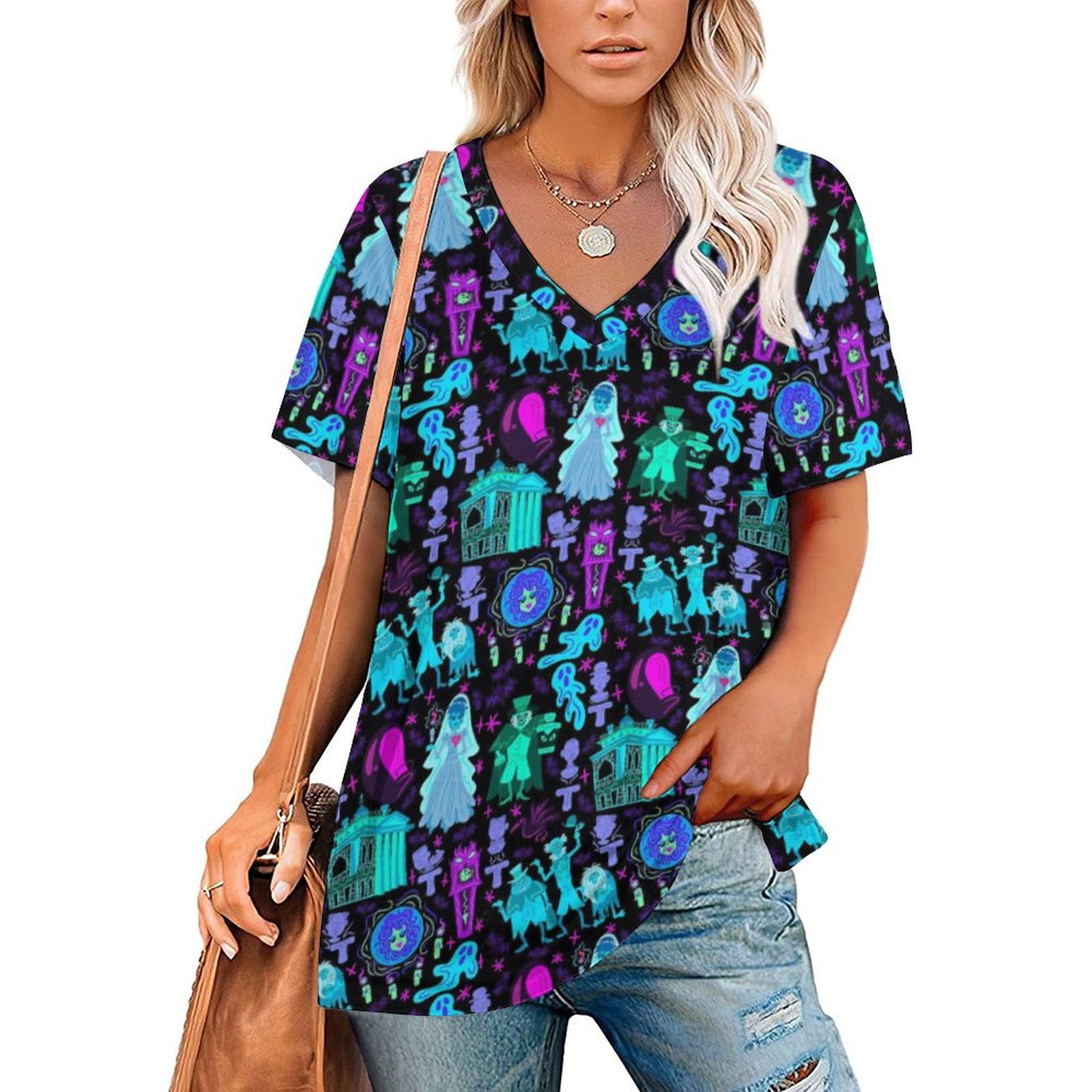 Haunted Mansion V Neck Fashion Oversize T-Shirt Short Sleeve Shirt Tops ...