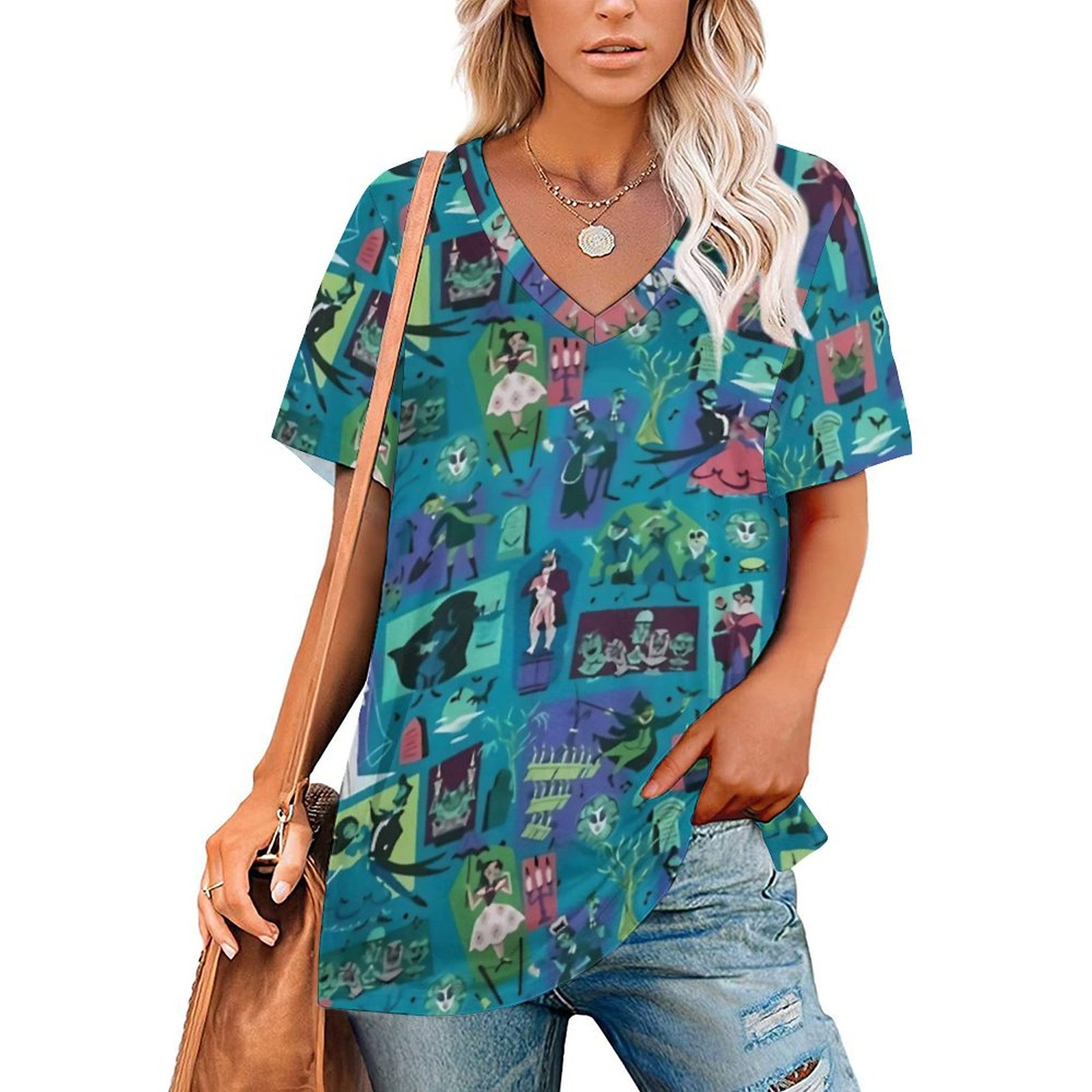 Haunted Mansion V Neck Fashion Oversize T-Shirt Short Sleeve Shirt Tops ...
