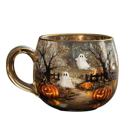 Haunted Path Halloween Mug, Painted Halloween and Pumpkins Ceramic Mug ...