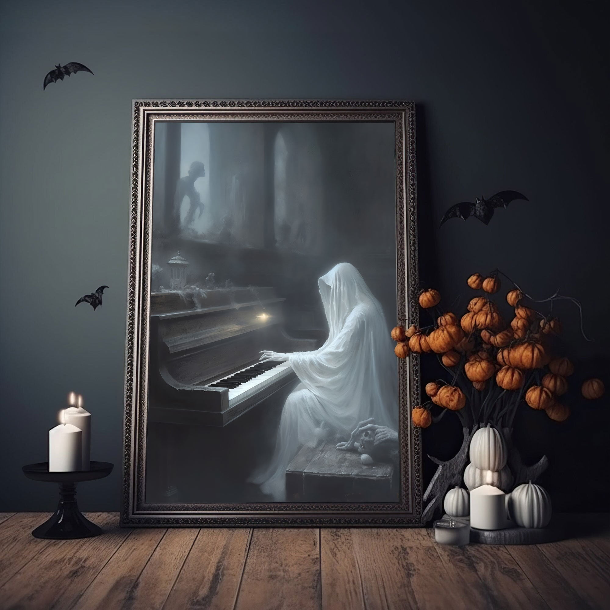 Haunted Phantom Of The Opera Piano Print, Muted Neutral Moody Halloween ...